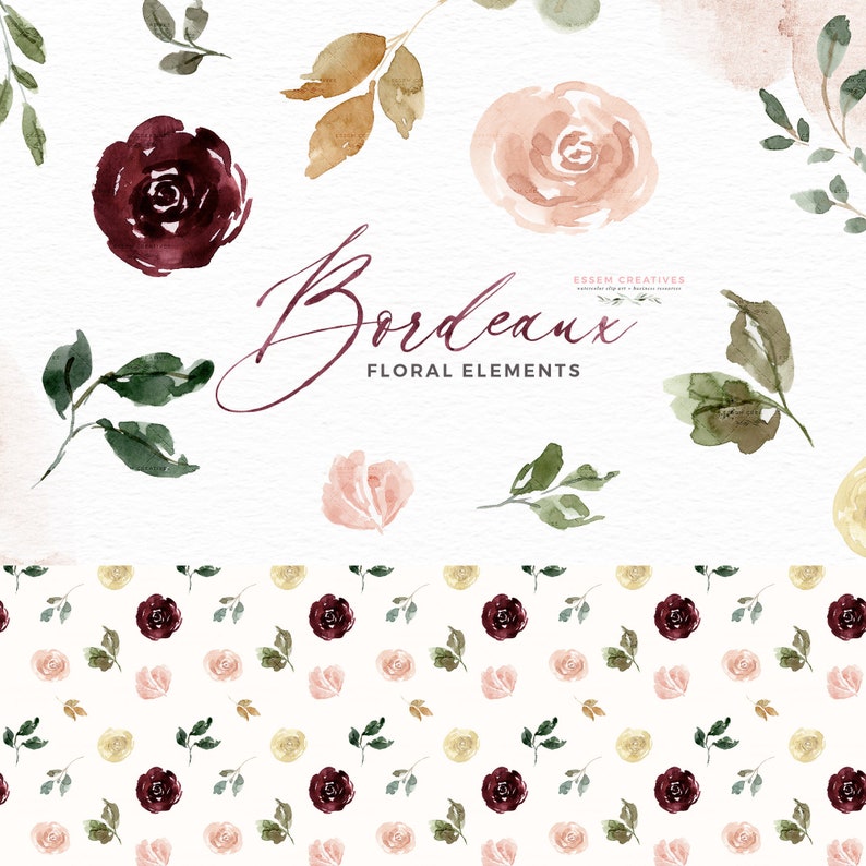 Burgundy Watercolor Floral Clipart Fall Flowers Clip Art - Etsy