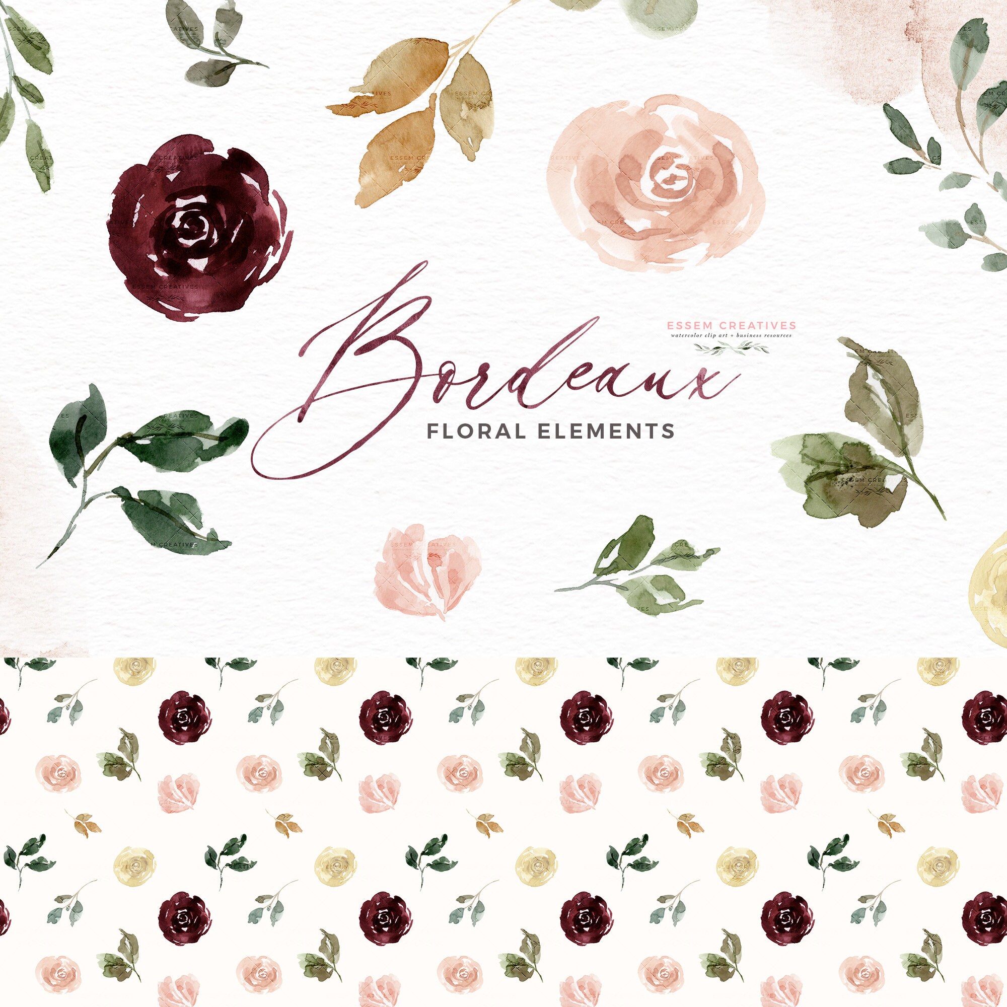 Burgundy Watercolor Floral Clipart Fall Flowers Clip Art - Etsy