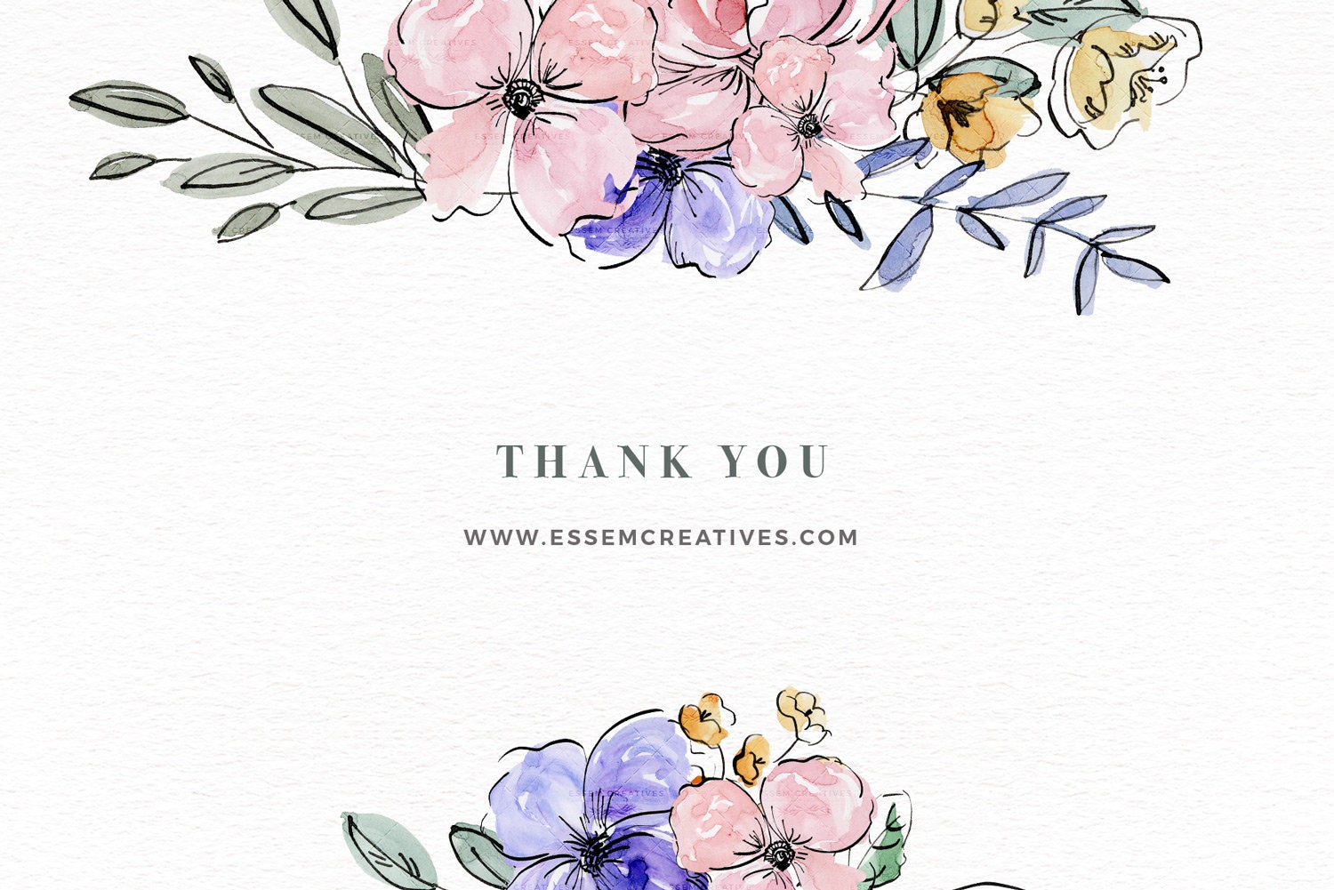 Purple Floral Clipart Purple and Silver Watercolour Line Art - Etsy