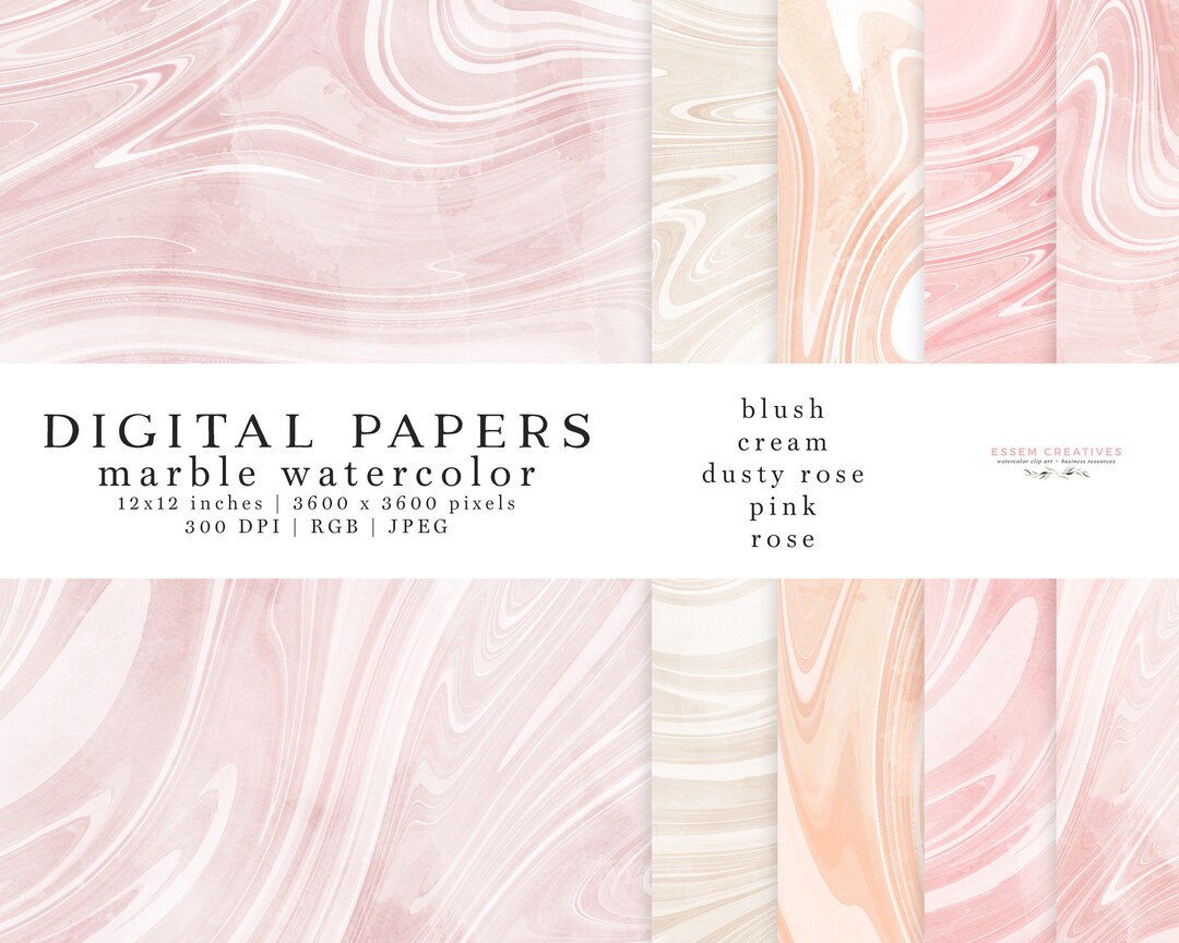 Watercolor Marble Digital Paper Pack, Dusty Rose Blush Pink Cream Card ...