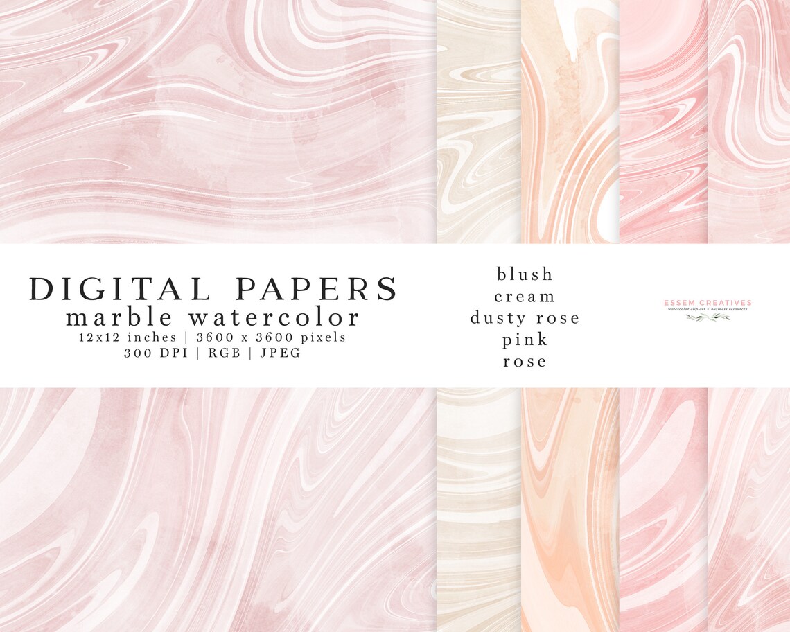 Watercolor Marble Digital Paper Pack Dusty Rose Blush Pink - Etsy