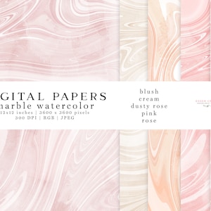 Watercolor Marble Digital Paper Pack, Dusty Rose Blush Pink Cream Card ...