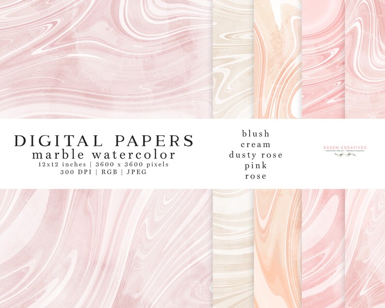 Watercolor Marble Digital Paper Pack Dusty Rose Blush Pink - Etsy