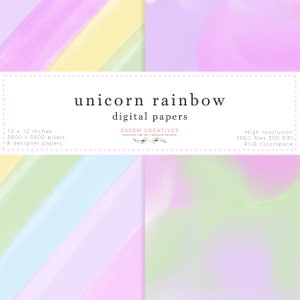 Unicorn Rainbow Digital Paper Pack Set of 8 12x12 Inches, Colorful ...
