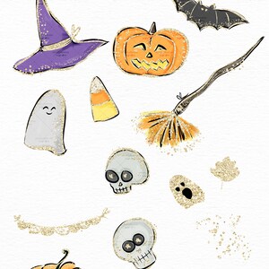 Watercolor Halloween Clipart With Gold Glitter, Spooky Childrens Trick ...