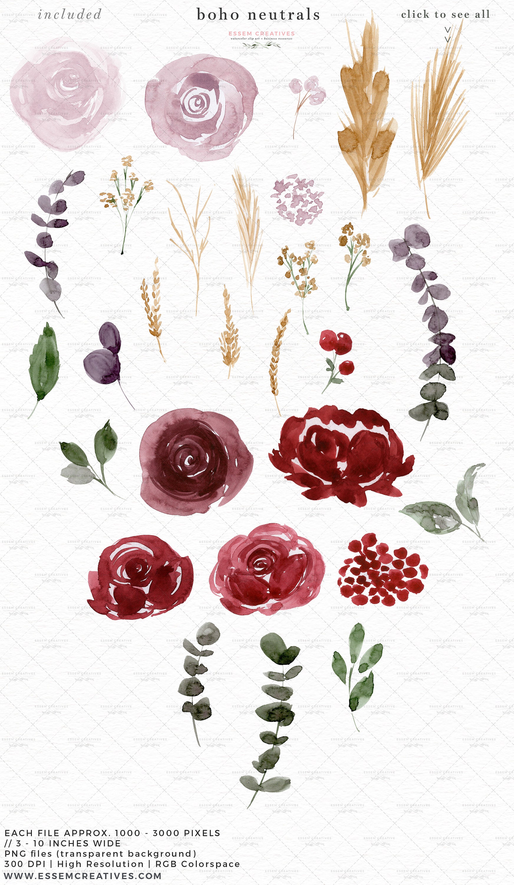 Boho Watercolor Floral Clipart Flower Frames Bohemian Arch | Etsy