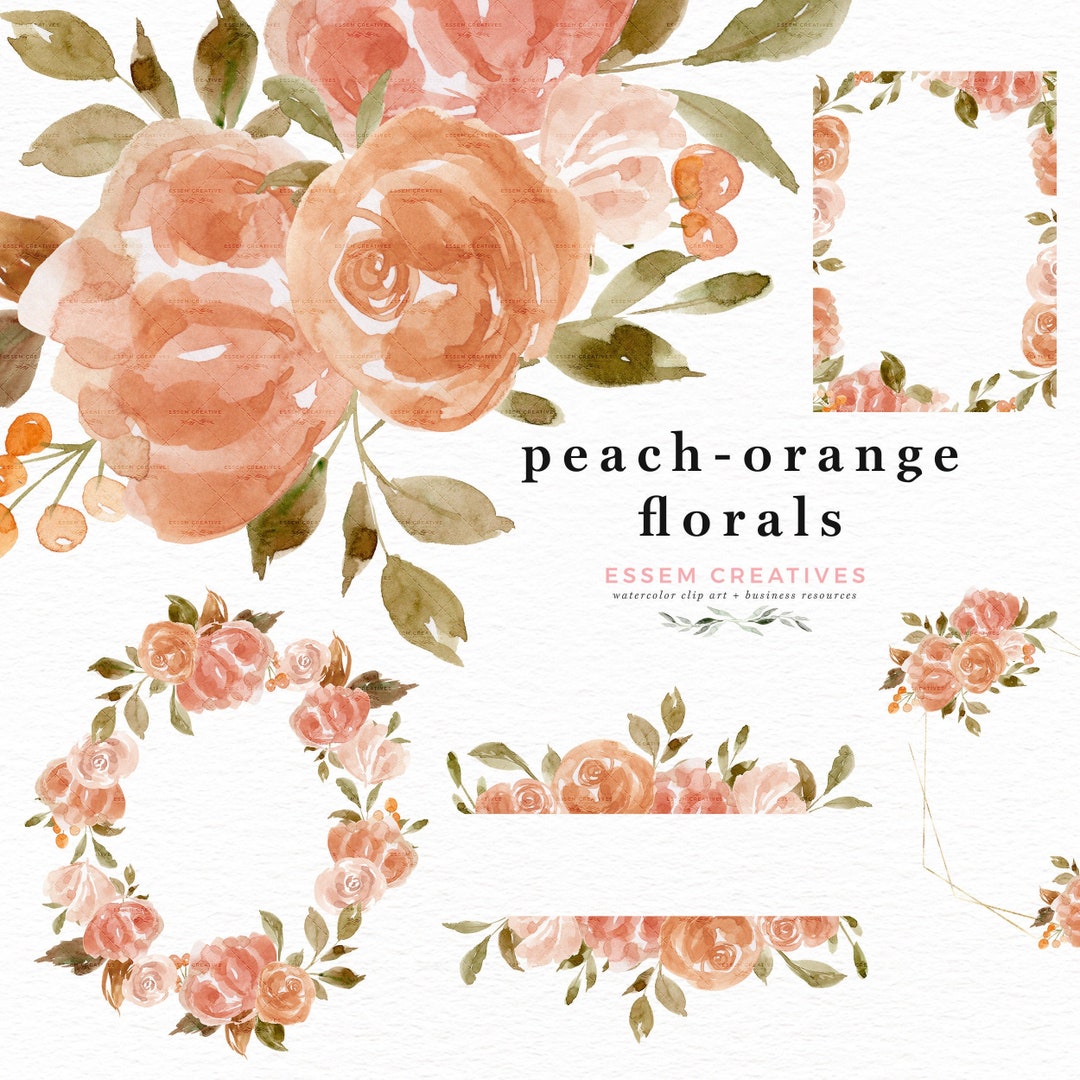 Peach Orange Floral Wreath Clipart, Boho Floral Frame Clip Art ...