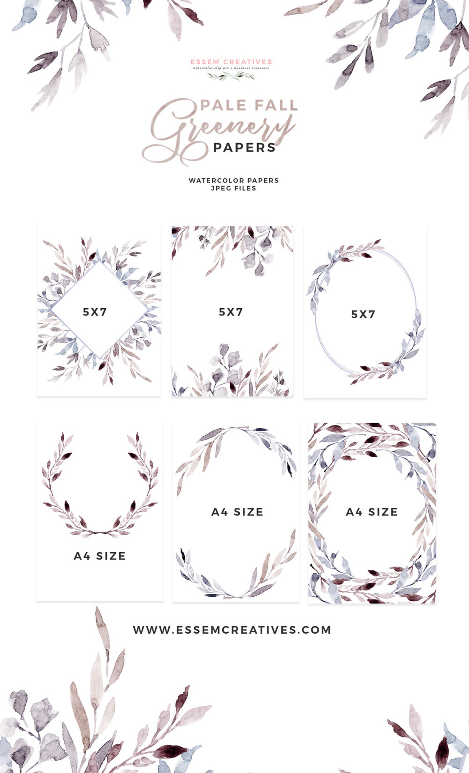 Watercolor Floral Digital Papers & Borders, Fall Leaves Card Background ...