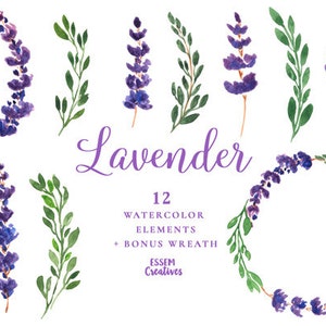 Lavender Watercolor Flowers Clipart, Purple Flower Wreath, DIY Rustic ...