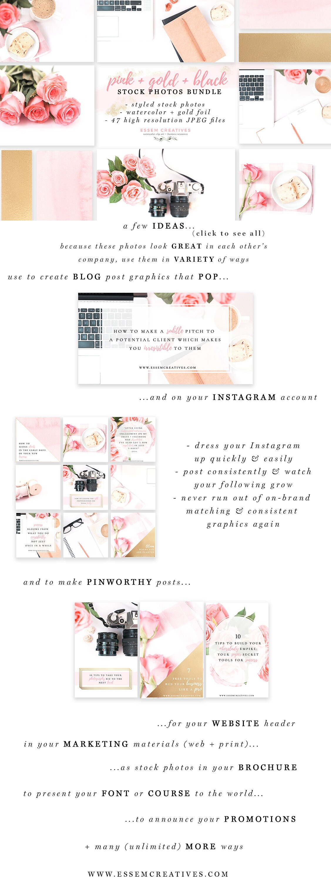 Pink Gold Black Stock Photos, Feminine Blog Header, Styled Stock ...