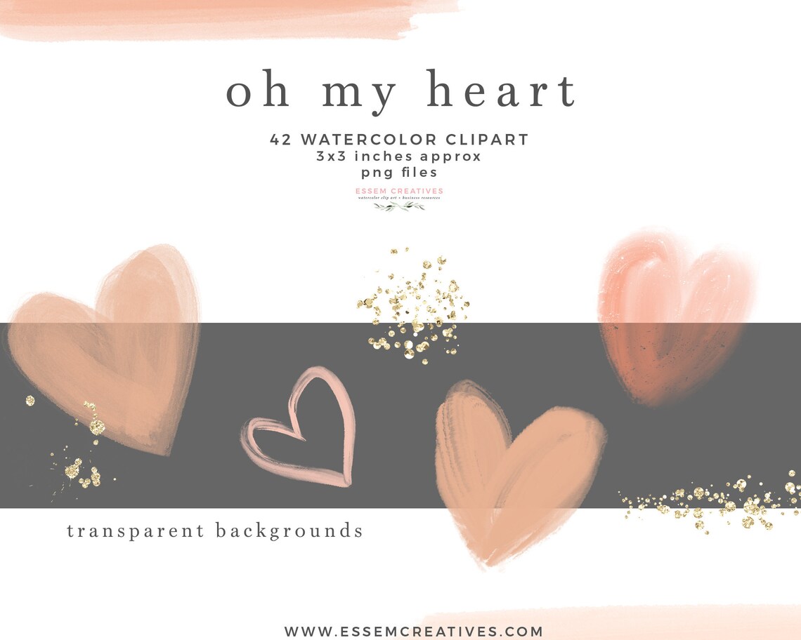 Watercolor Hearts Clipart Valentines Day PNG Graphics - Etsy