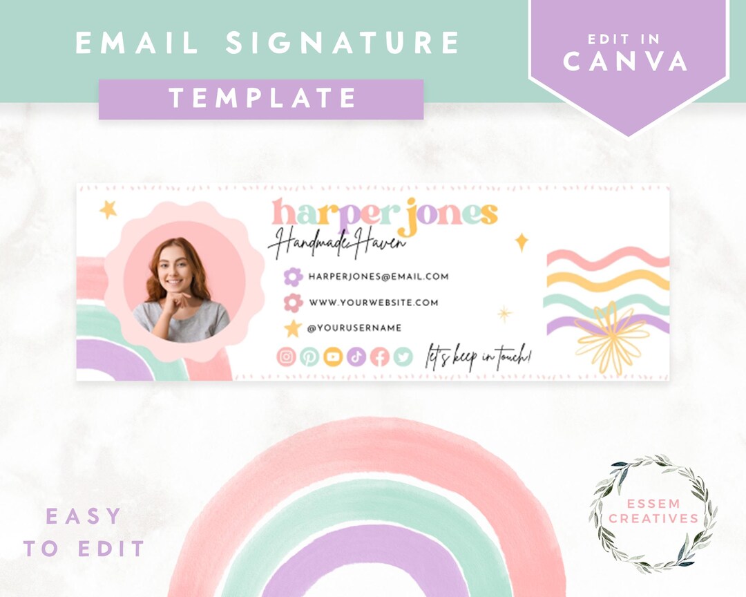 Rainbow Email Signature Template, Editable Email Signature Design ...