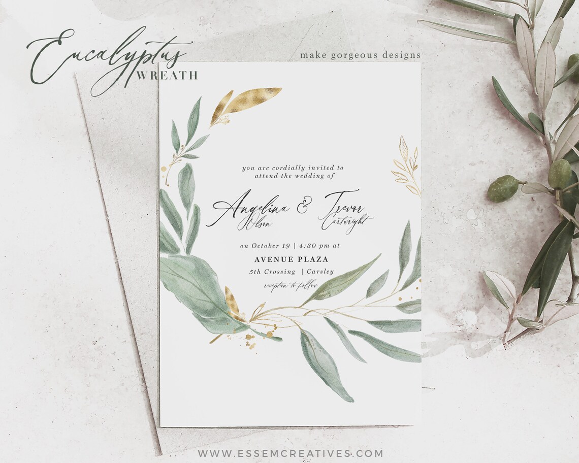 Eucalyptus Wreath Clipart, Watercolor Olive Laurel Wreath Branch Leaves ...