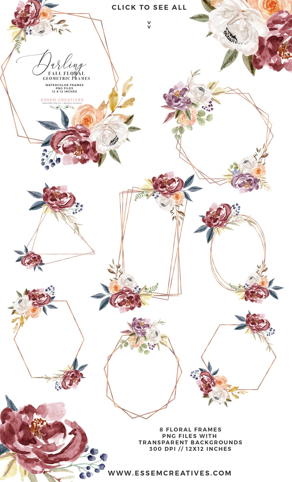 Fall Watercolor Flowers Clipart Boho Chic Floral Wreaths - Etsy