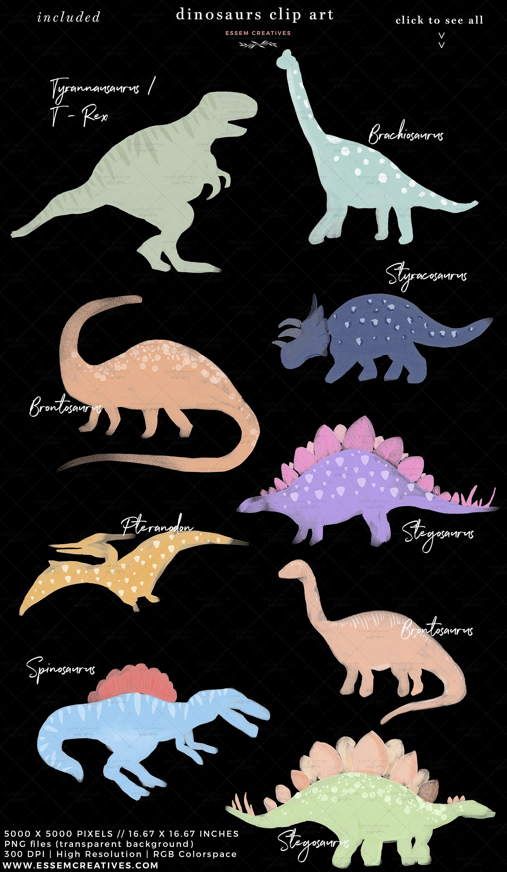 Watercolor Dinosaurs Clip Art T-rex Tyrannausaurus Dino - Etsy