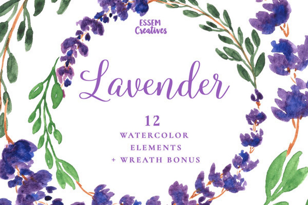Lavender Watercolor Flowers Clipart, Purple Flower Wreath, DIY Rustic ...