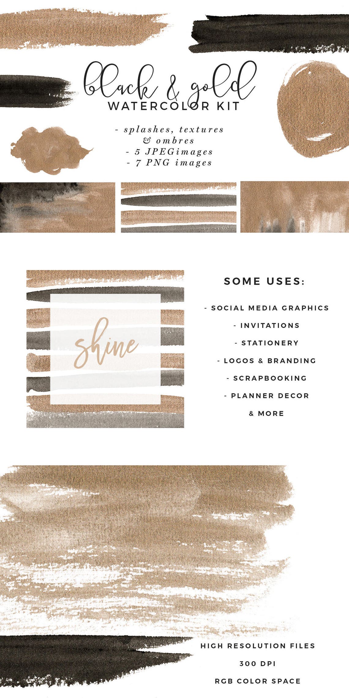 Black and Gold Watercolor Splash Clipart Paint Splatter - Etsy