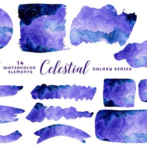 Purple Watercolor Galaxy Clipart, Navy Silver Watercolor Brush Strokes ...