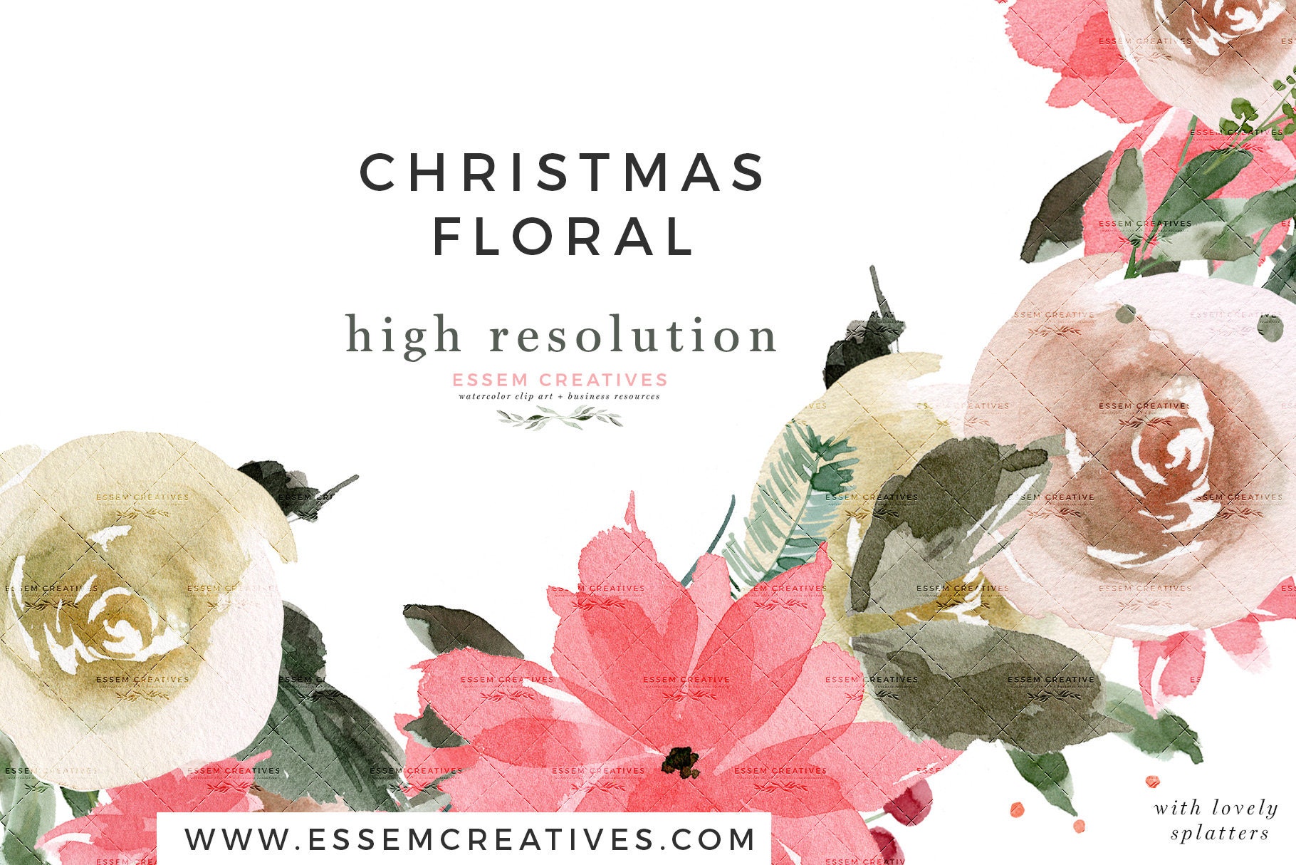 Watercolor Christmas Floral Clipart Holiday Clip Art | Etsy