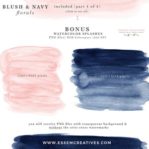 Blush and Navy Watercolor Flowers Clipart, Floral Clipart, Rose Gold ...