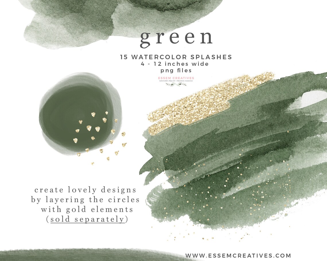 Green Watercolor Clipart Texture Shape Splash Olive Dark | Etsy