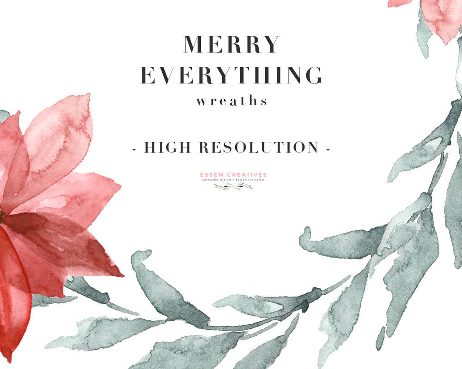 Watercolor Christmas Wreath Clipart Poinsettia Clipart - Etsy