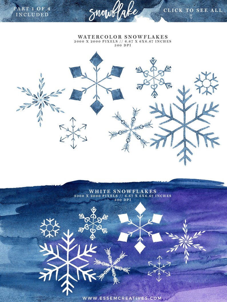 Watercolor Snowflake Clipart Winter Wedding Clip Art Holiday - Etsy