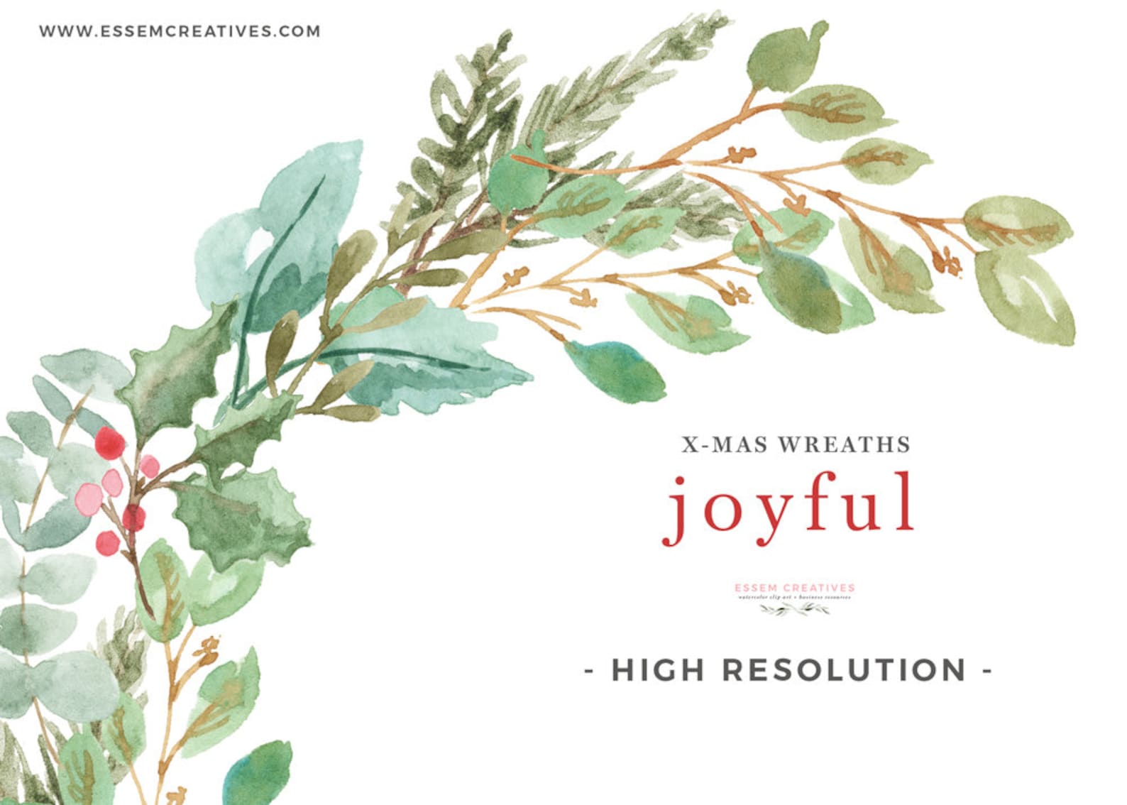 Watercolor Christmas Wreath Clipart Greenery Holiday Card - Etsy