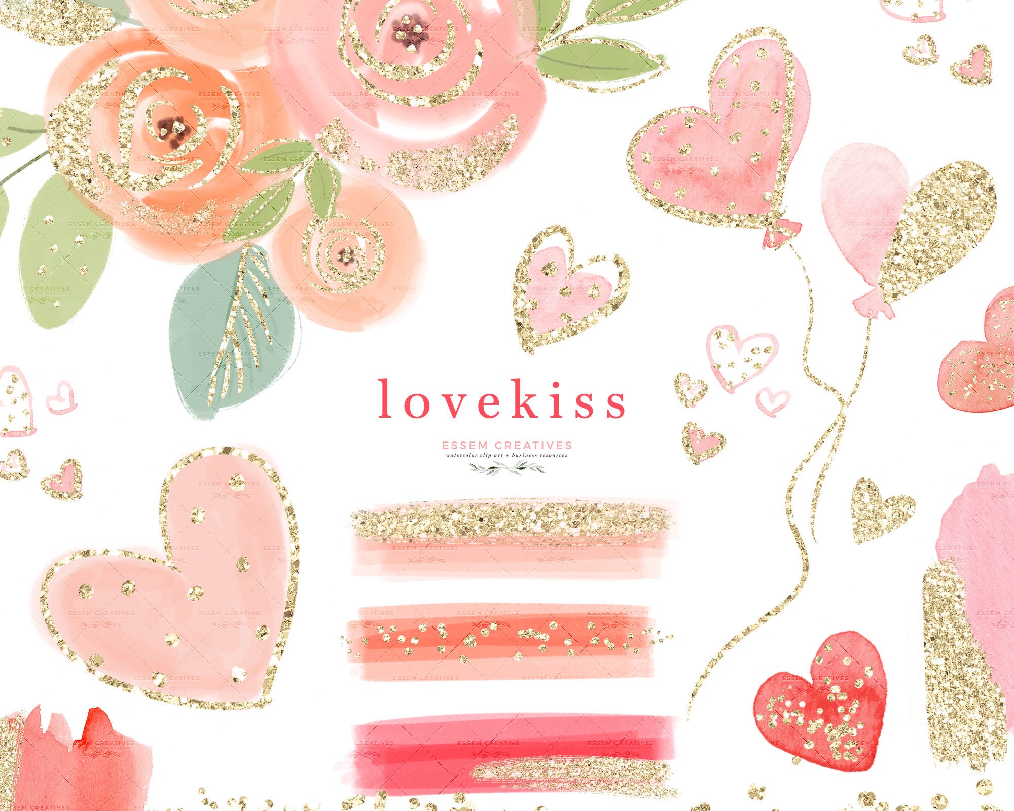 Watercolor Hearts Love Clipart Valentines Day Clipart Brush - Etsy