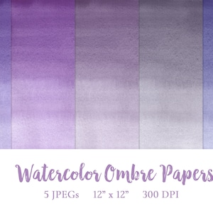 Watercolor Background Digital Paper, Purple Ombre, 12x12, Printable ...