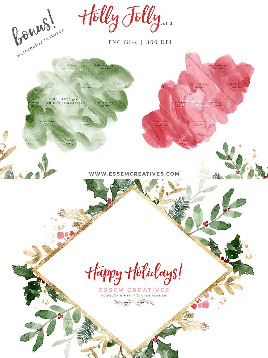 Watercolor Christmas Clipart, Holiday Clip Art, Christmas Photo Card ...