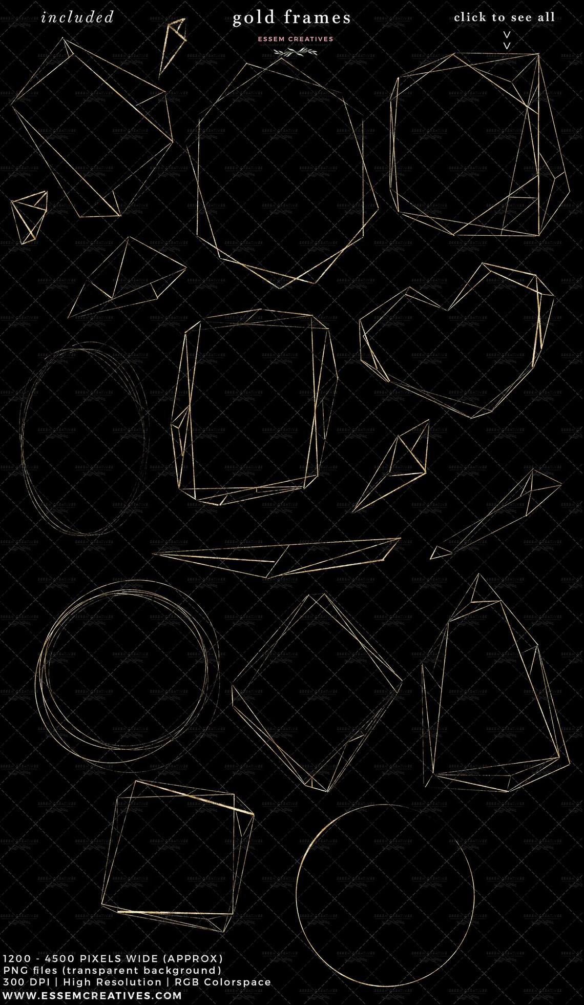 Empty Gold Geometric Frames Clipart Crystal Frames Clip Art - Etsy