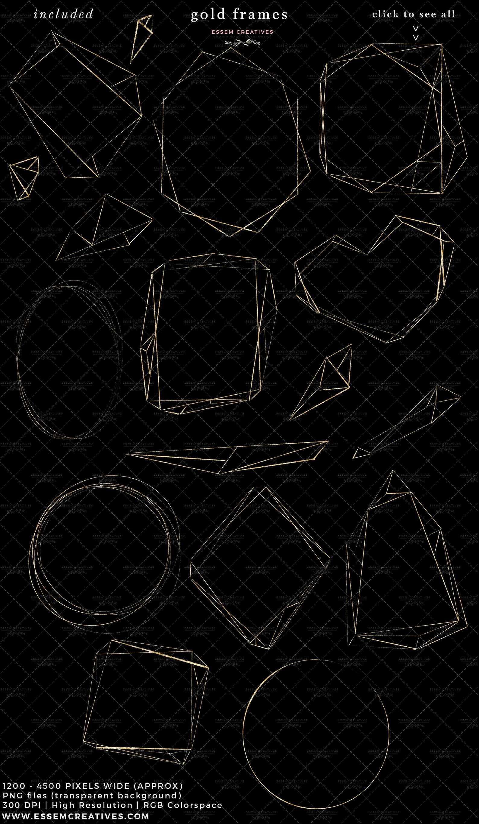 Empty Gold Geometric Frames Clipart Crystal Frames Clip Art - Etsy