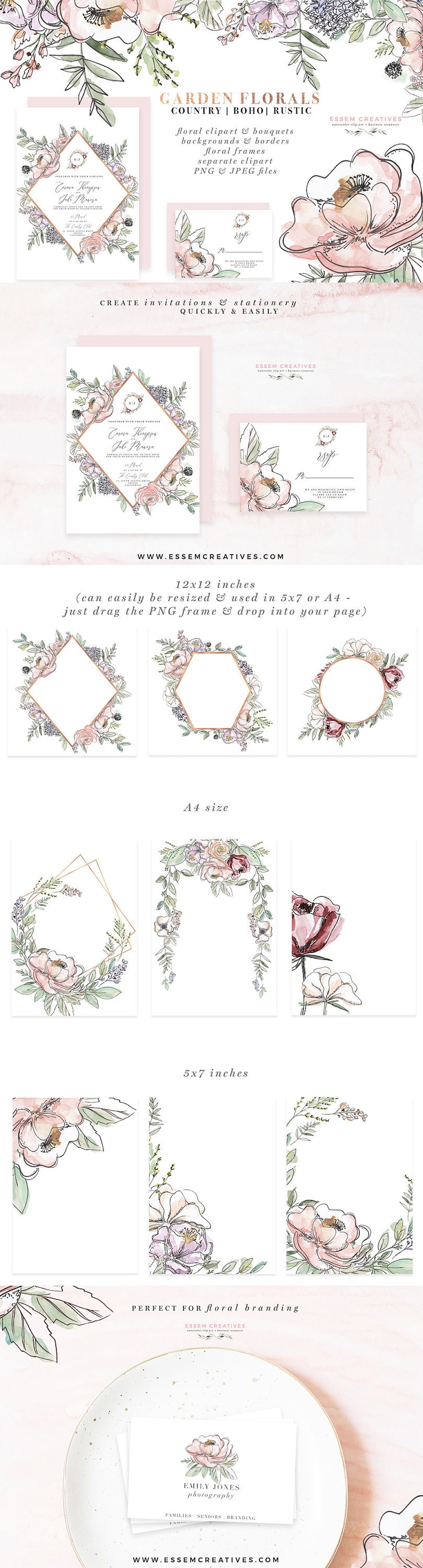 Garden Watercolor Flowers Clipart Digital Papers Country - Etsy UK