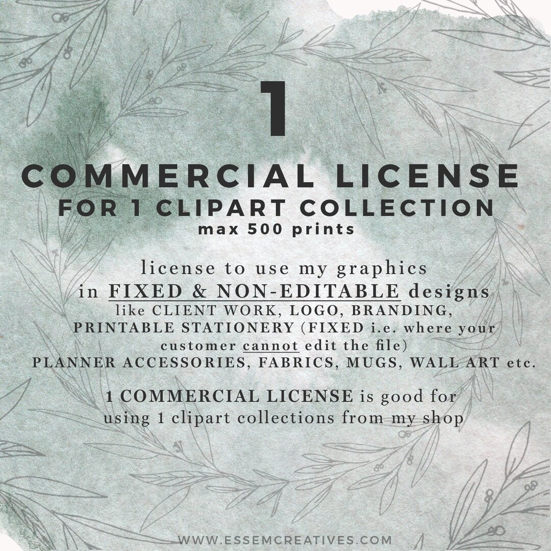 Commercial Use License, No Credit Required, SINGLE Product - Etsy