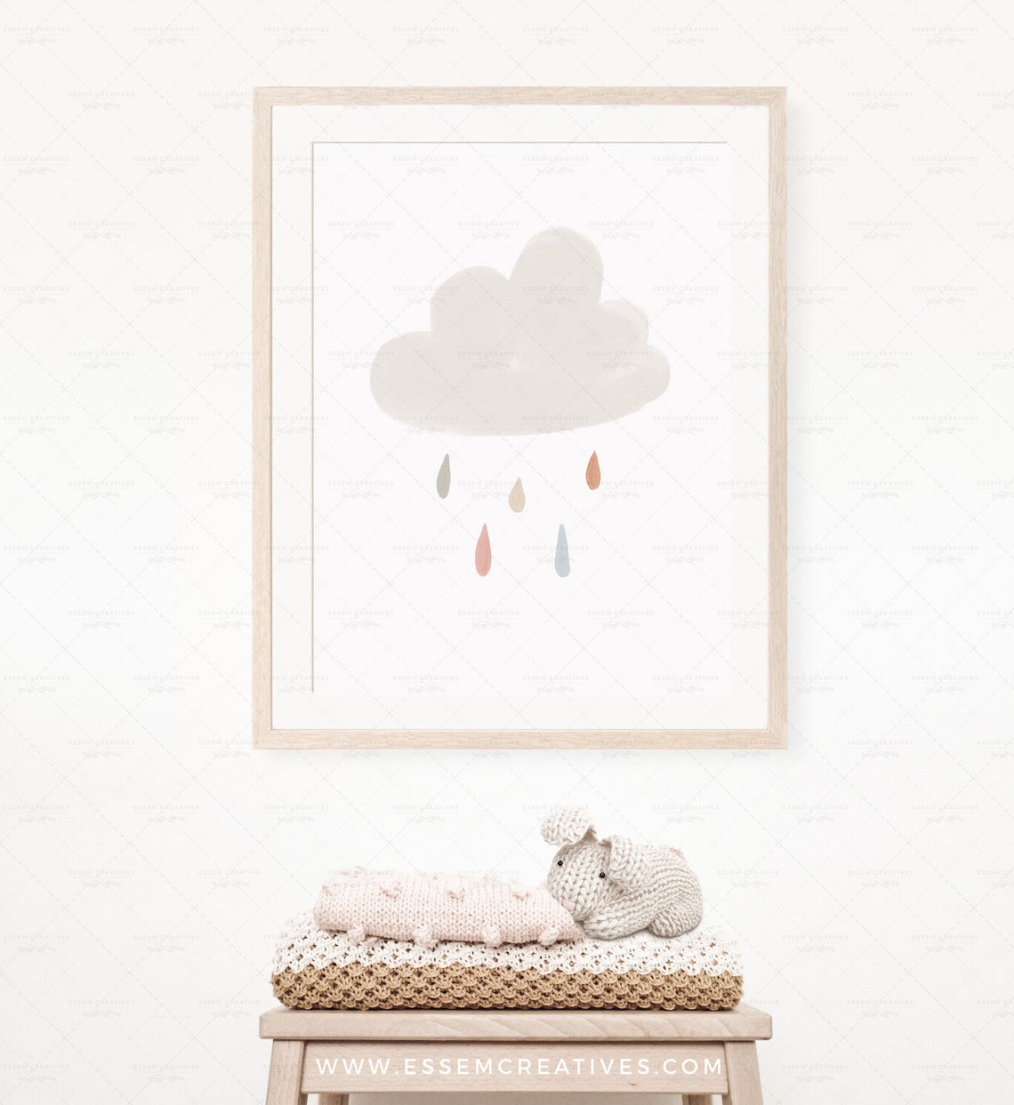 Neutral Cloud and Rain Poster Boho Nursery Decor PRINTABLE | Etsy