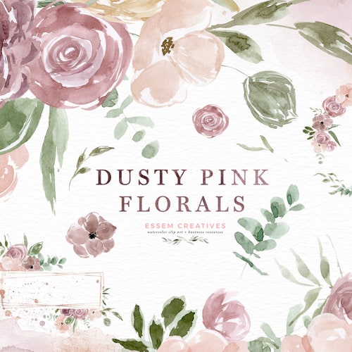 Peach and Blue Flowers Clipart Watercolor Floral Clip Art - Etsy