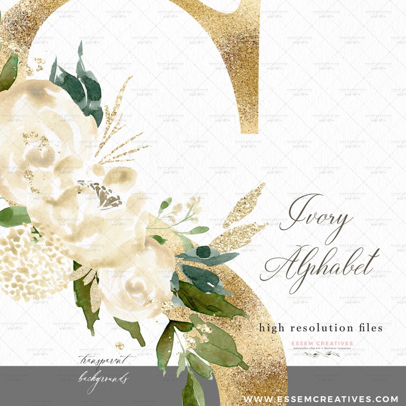 Gold Alphabet Clipart White Floral Alphabet Clip Art - Etsy