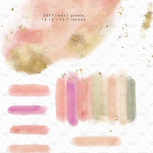 Blush Pink Gold Watercolor Clipart Texture Shapes Splash Splodge ...
