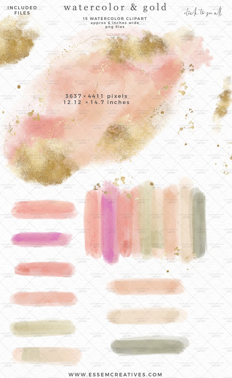 Blush Pink Gold Watercolor Clipart Texture Shapes Splash - Etsy
