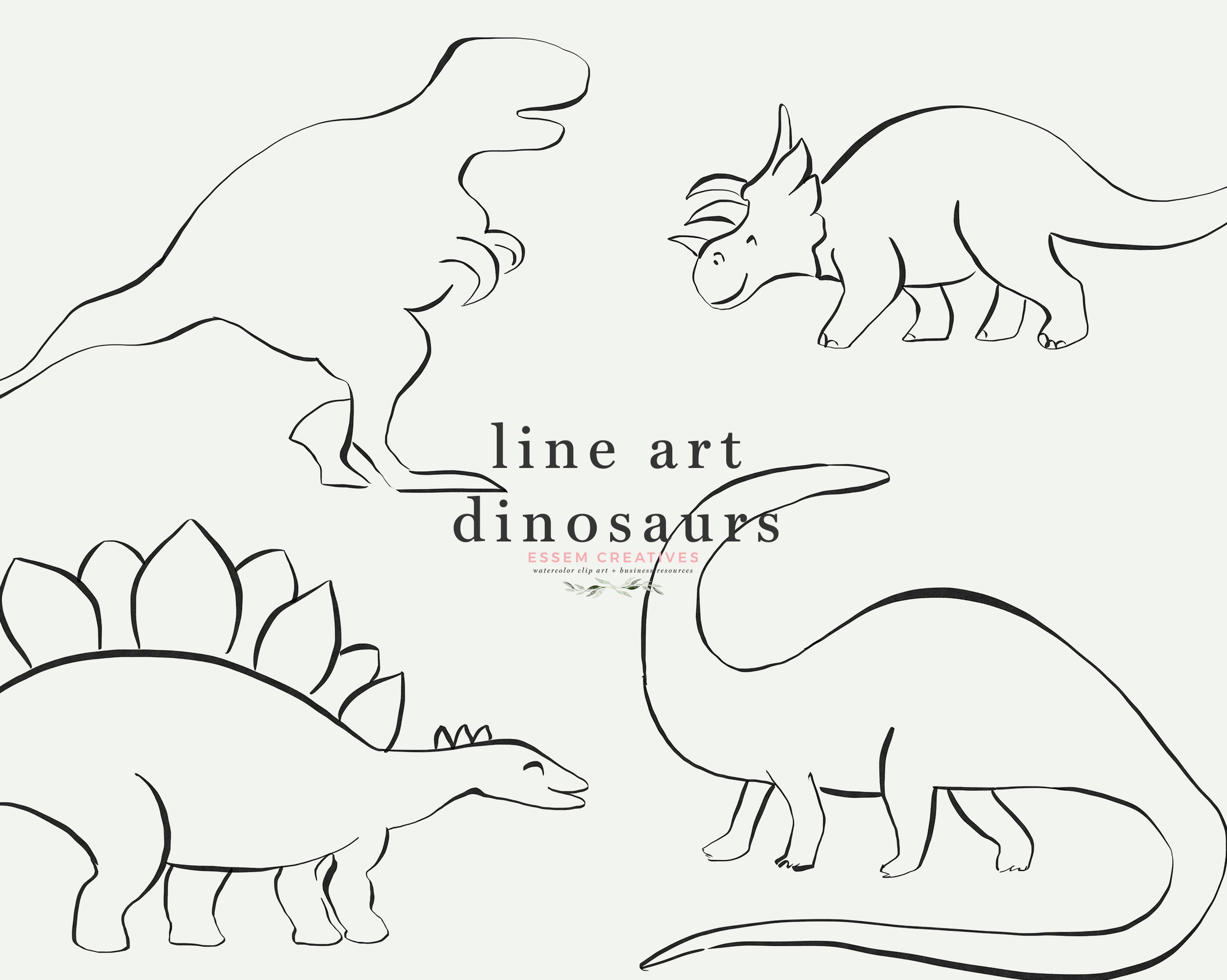 Dinosaur Line Art Clip Art for Coloring Pages T-rex | Etsy