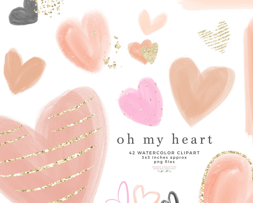 Watercolor Hearts Clipart, Valentines Day PNG Graphics Illustrations ...