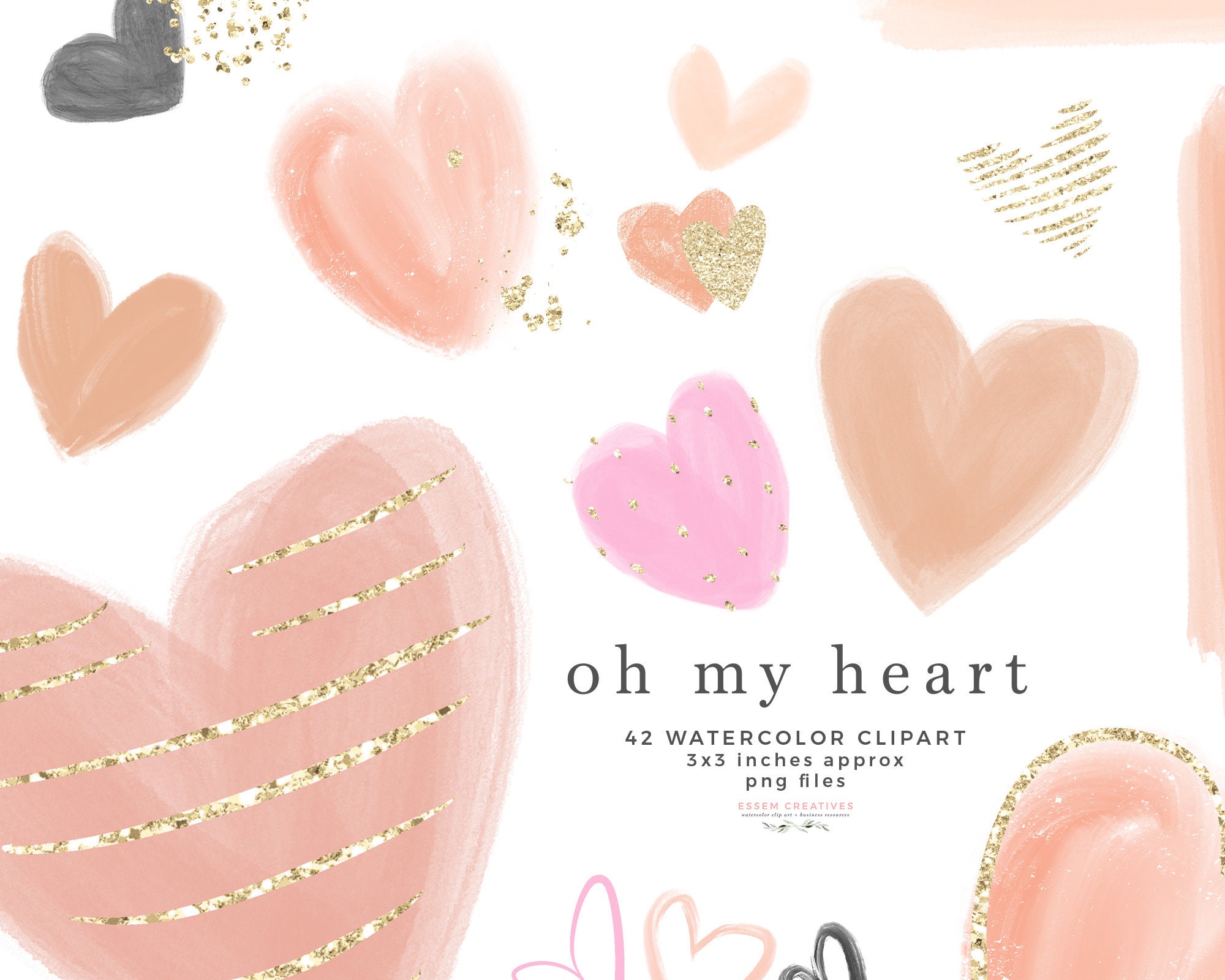 Watercolor Hearts Clipart Valentines Day PNG Graphics | Etsy