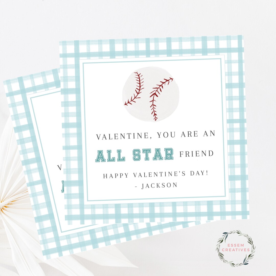 Printable All Star Baseball Valentine Tag, Boy Valentines Day Card for ...