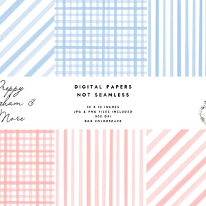 Preppy Watercolor Gingham Digital Paper, Watercolor Stripes Diagonals ...