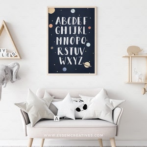 Solar System Alphabet Poster, Navy Space Alphabet Print, PRINTABLE Wall ...