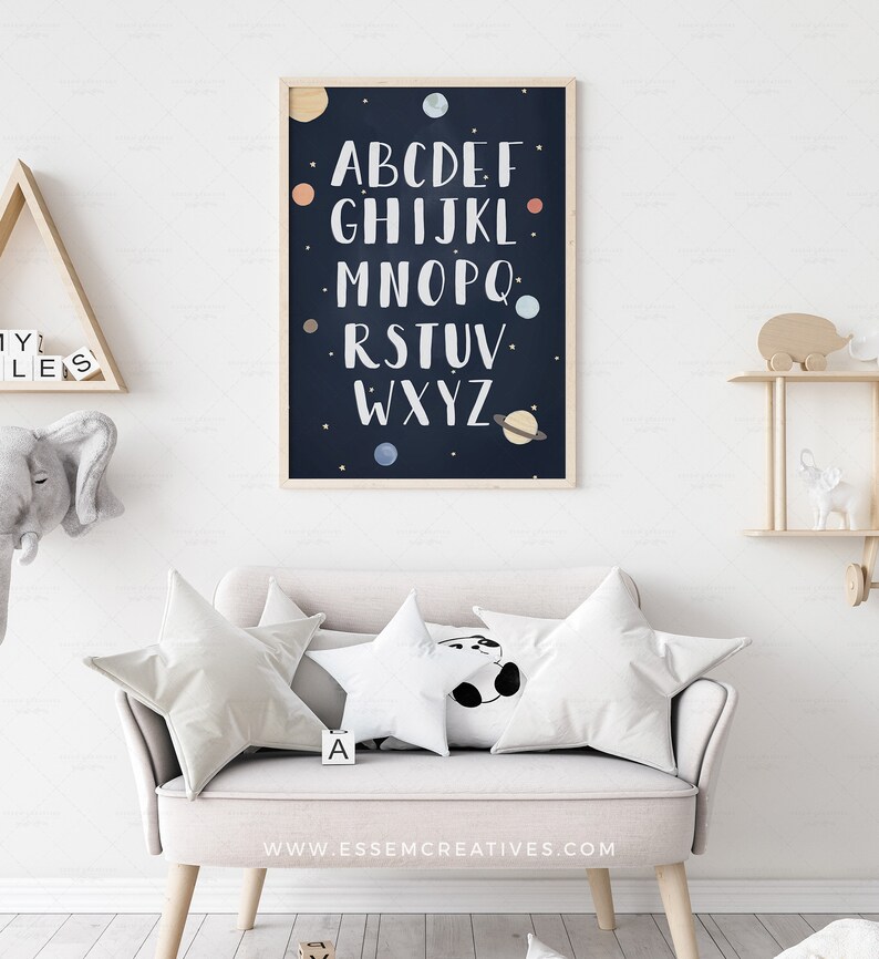 Solar System Alphabet Poster Navy Space Alphabet Print | Etsy