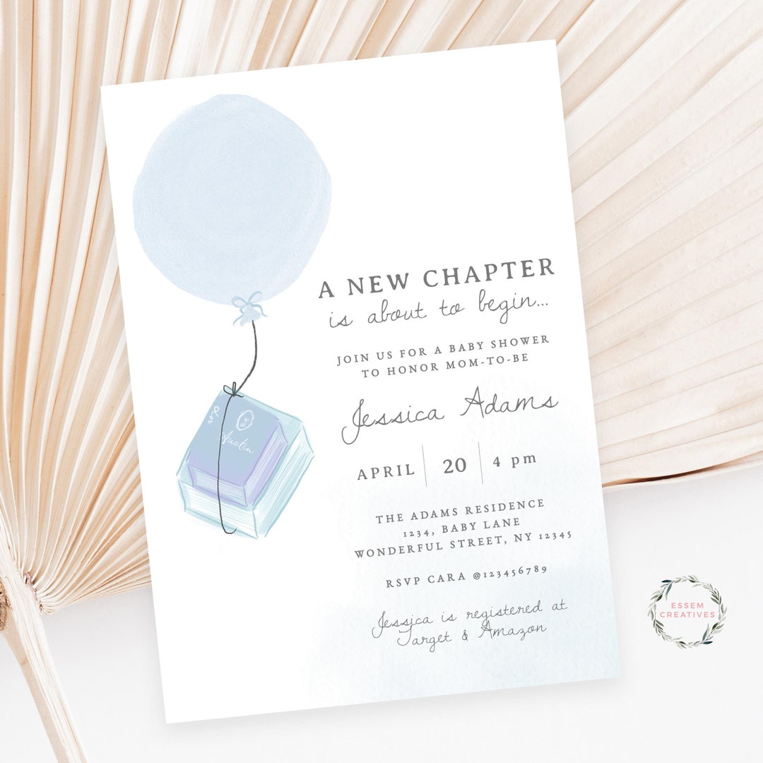 A New Chapter Baby Shower Invitation Template, Books Stack Boy Baby Shower Invite, Book Lovers ...