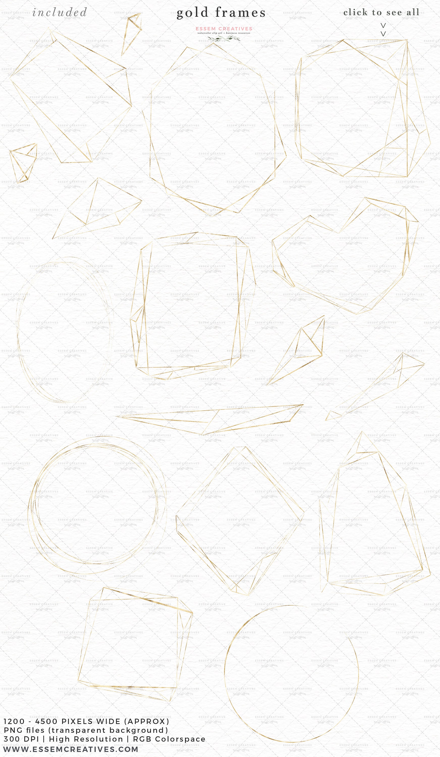 Empty Gold Geometric Frames Clipart Crystal Frames Clip Art - Etsy