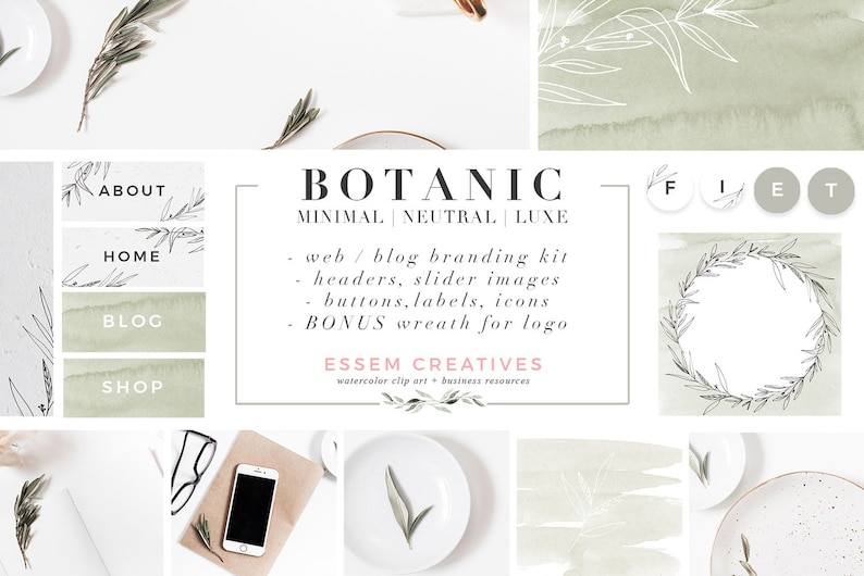 Website Branding Kit, Neutral Blog Brand Kit, Light Airy Rustic Theme ...